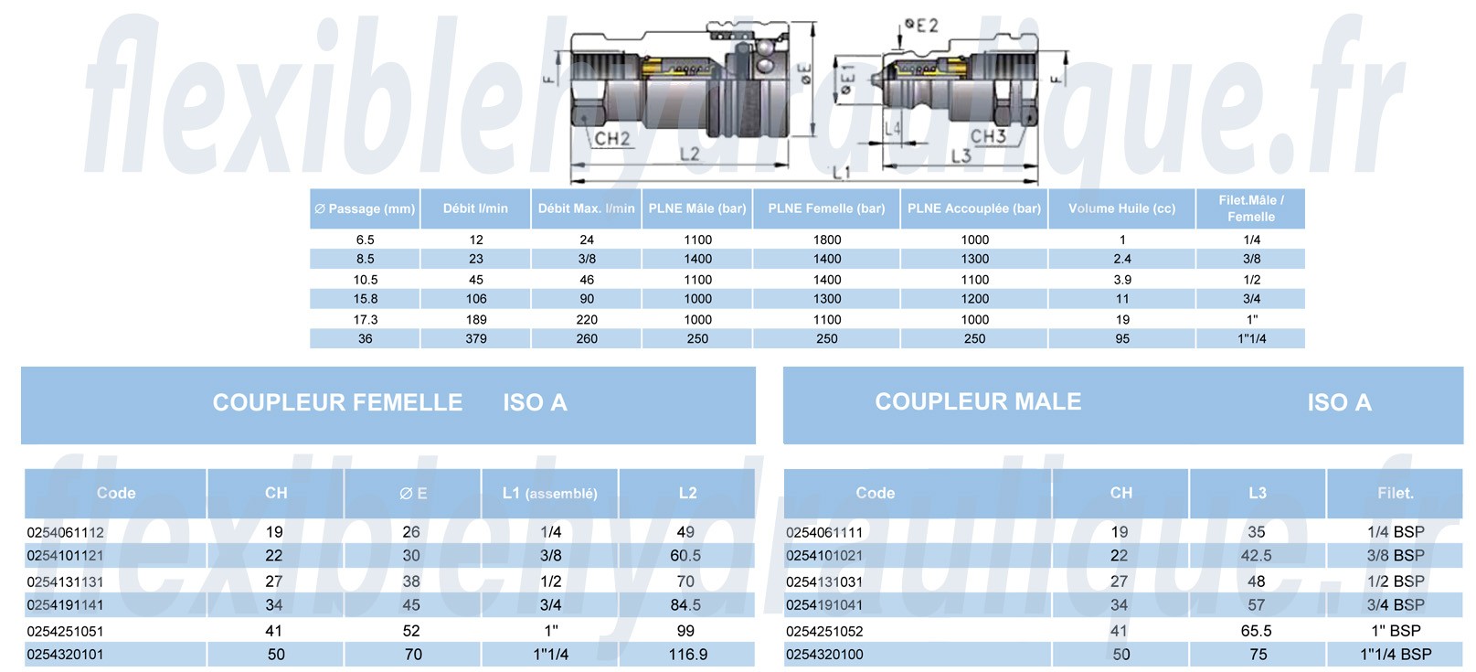 Coupleur Mâle Inox 3/4 ISO-A -350b-debit maxi 210l/min.